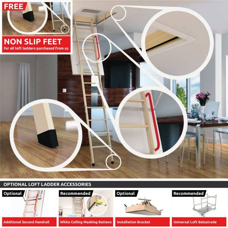 Optistep 4-Section 58cm X 92cm Wooden Loft Ladder & Hatch (H up to ...
