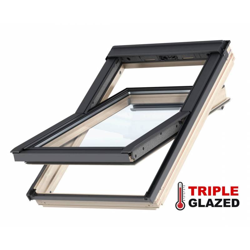 VELUX Triple Glazed 55 x 78cm Pine Centre Pivot Roof Window CK02 GLL ...
