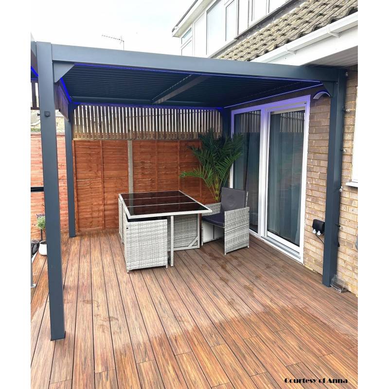 Aluminium Pergola 3m x 3m with Louvered Roof and LED lights 2.5m Height ...